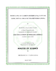 MODELLING OF CARBON DIOXIDE (CO2) CAPTURE USING METAL-ORGANIC FRAMEWORKS (MOFs) - KFUPM ePrints